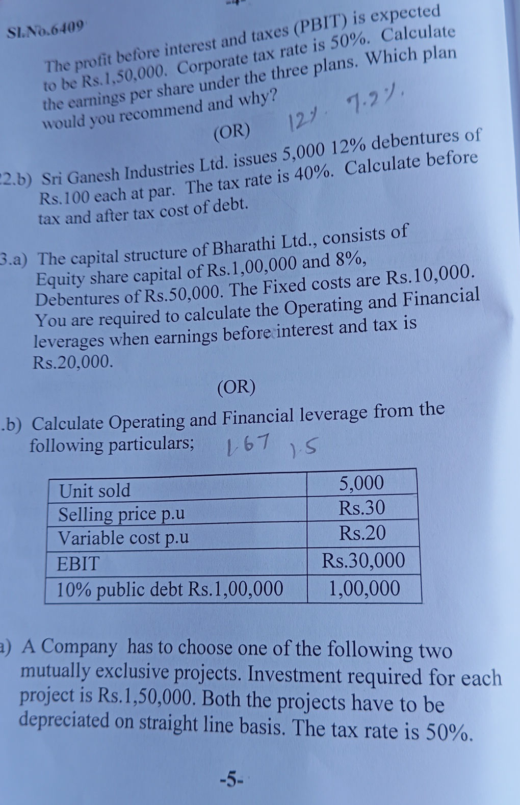 Calculate Operating and Financial leverage | StudyX