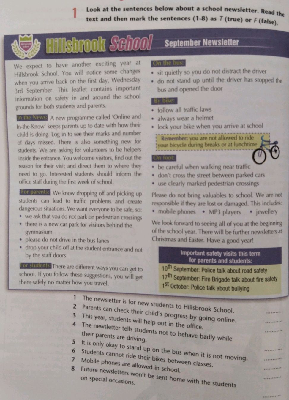 Look at the sentences below about a school | StudyX