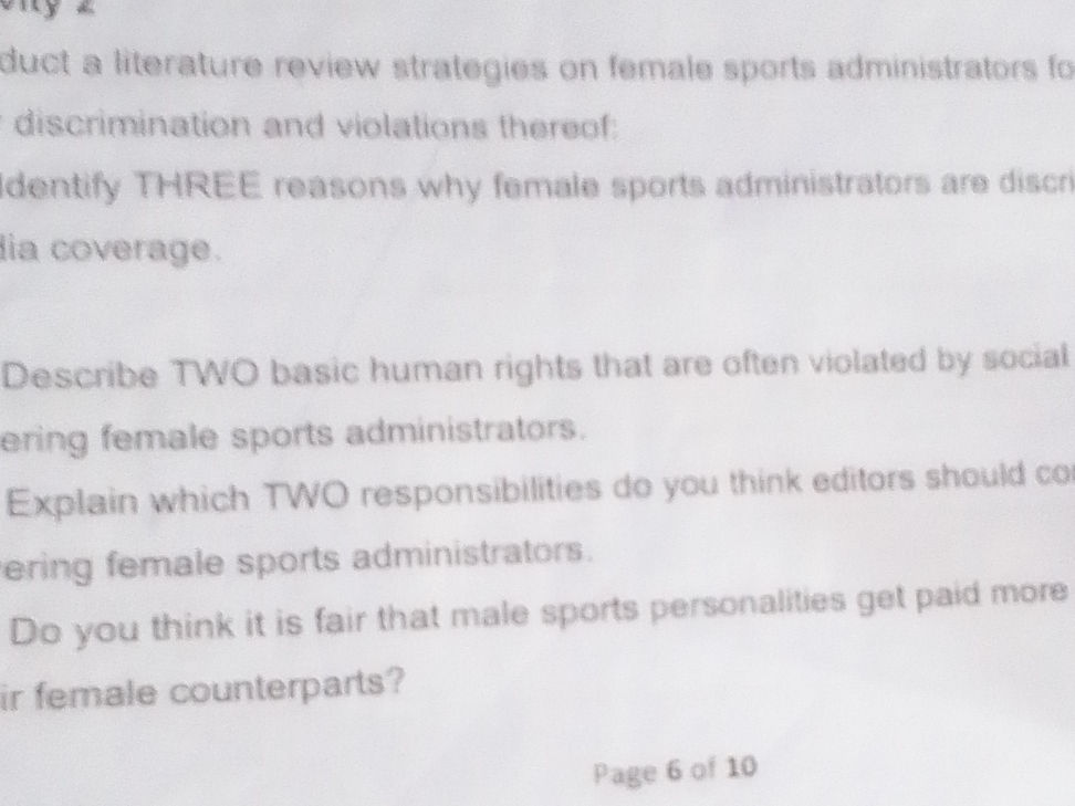 Identify THREE reasons why female sports | StudyX