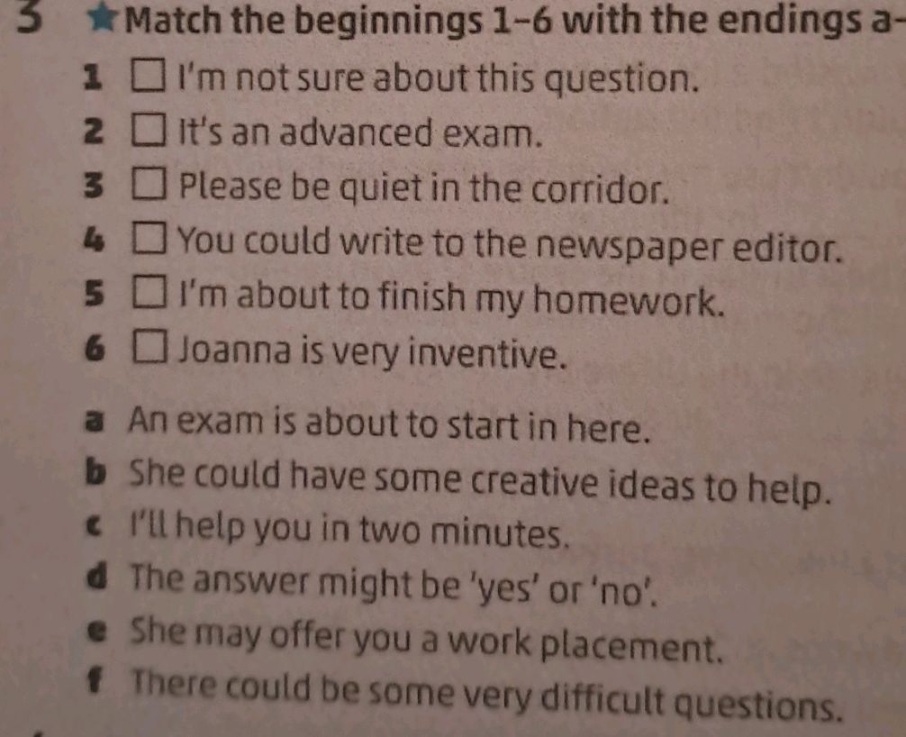 Match the beginnings 1-6 with the endings a- | StudyX
