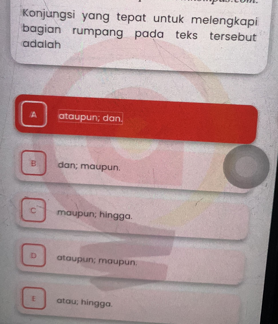 Konjungsi yang tepat untuk melengkapi bagian | StudyX