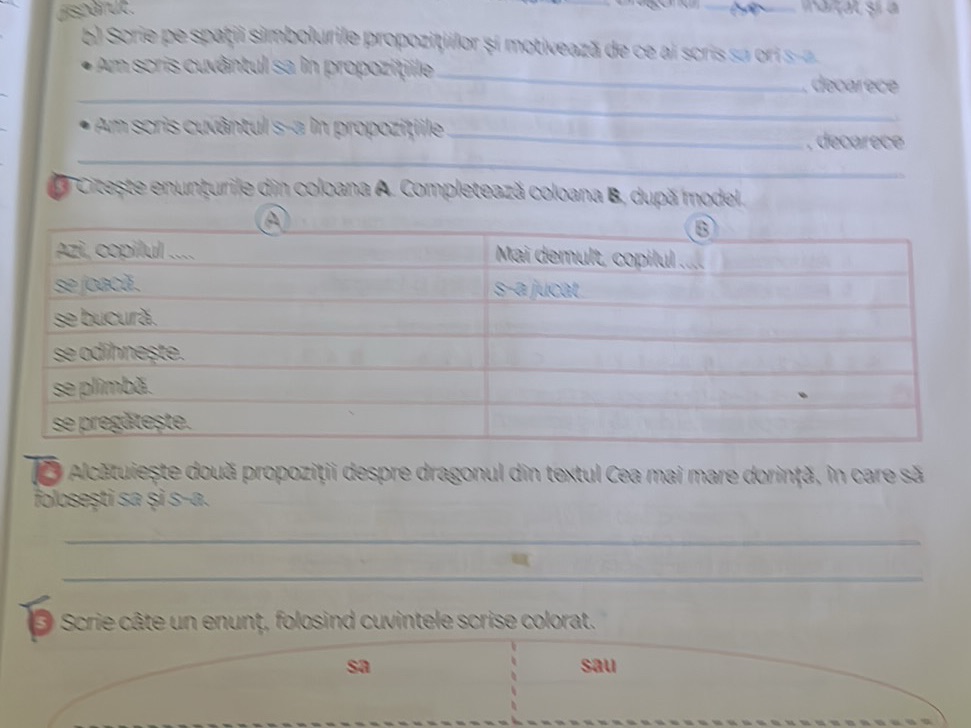 b) Scrie pe spații simbolurile propozițiilor | StudyX
