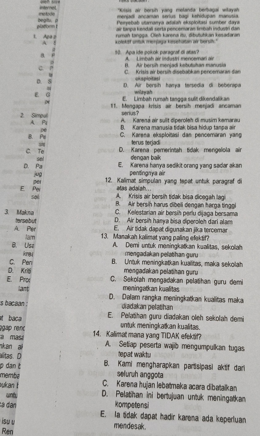 10. Apa ide pokok paragraf di atas? A. | StudyX