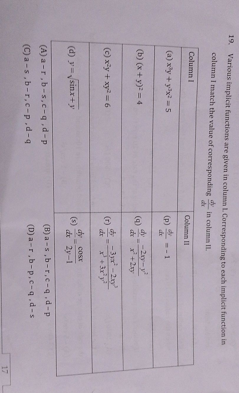 19. Various implicit functions are given in | StudyX