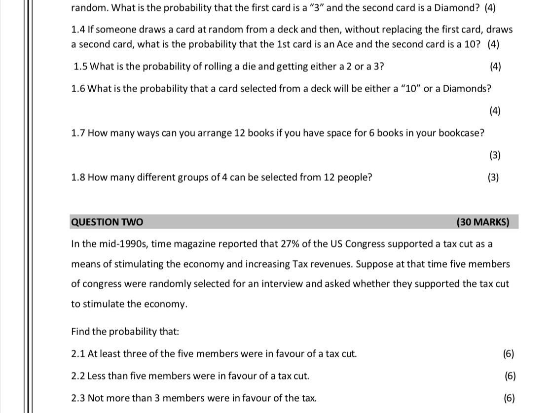 1.4 If someone draws a card at random from a | StudyX