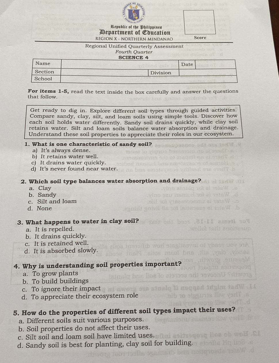 For items 1-5, read the text inside the box | StudyX