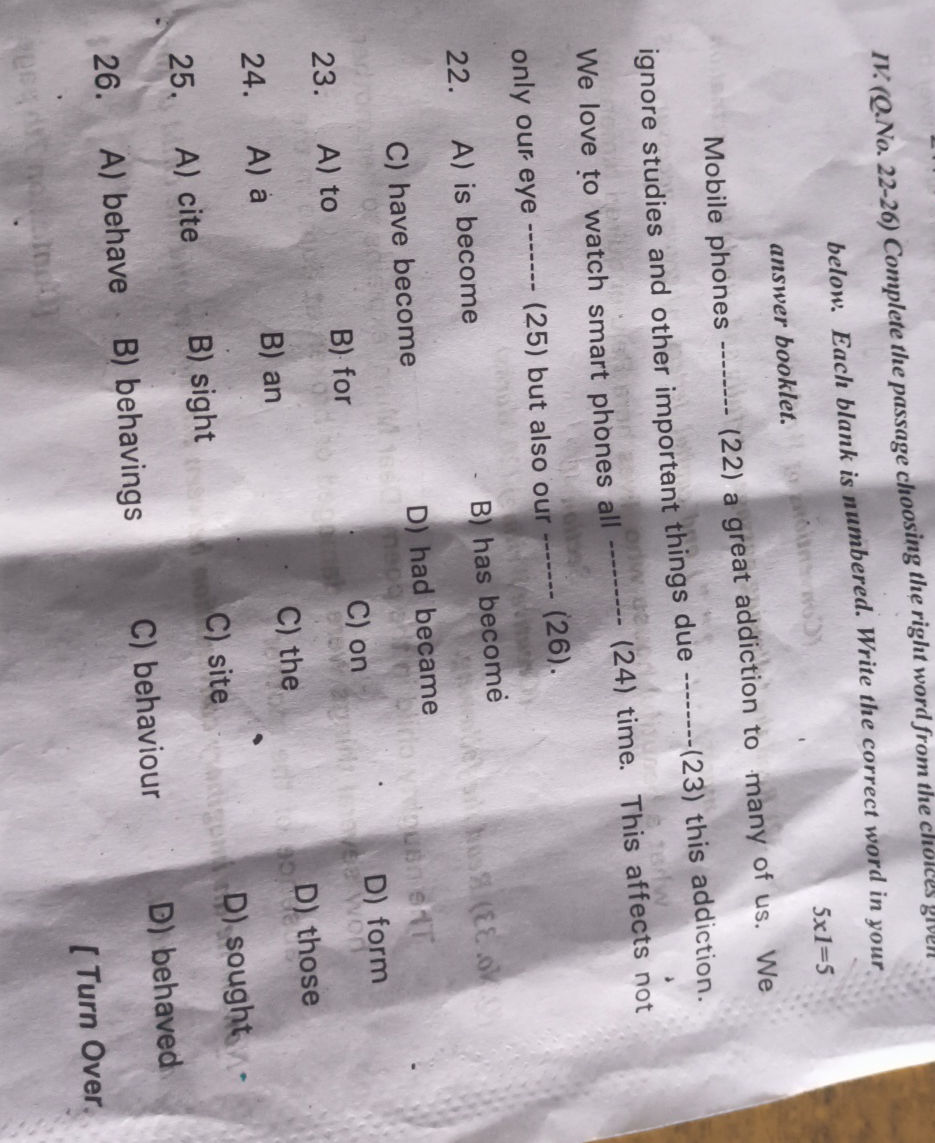 IV. (Q.No. 22-26) Complete the passage | StudyX