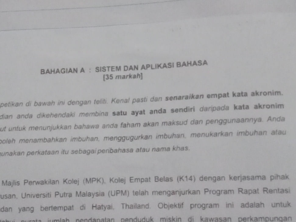BAHAGIAN A : SISTEM DAN APLIKASI BAHASA [35 | StudyX