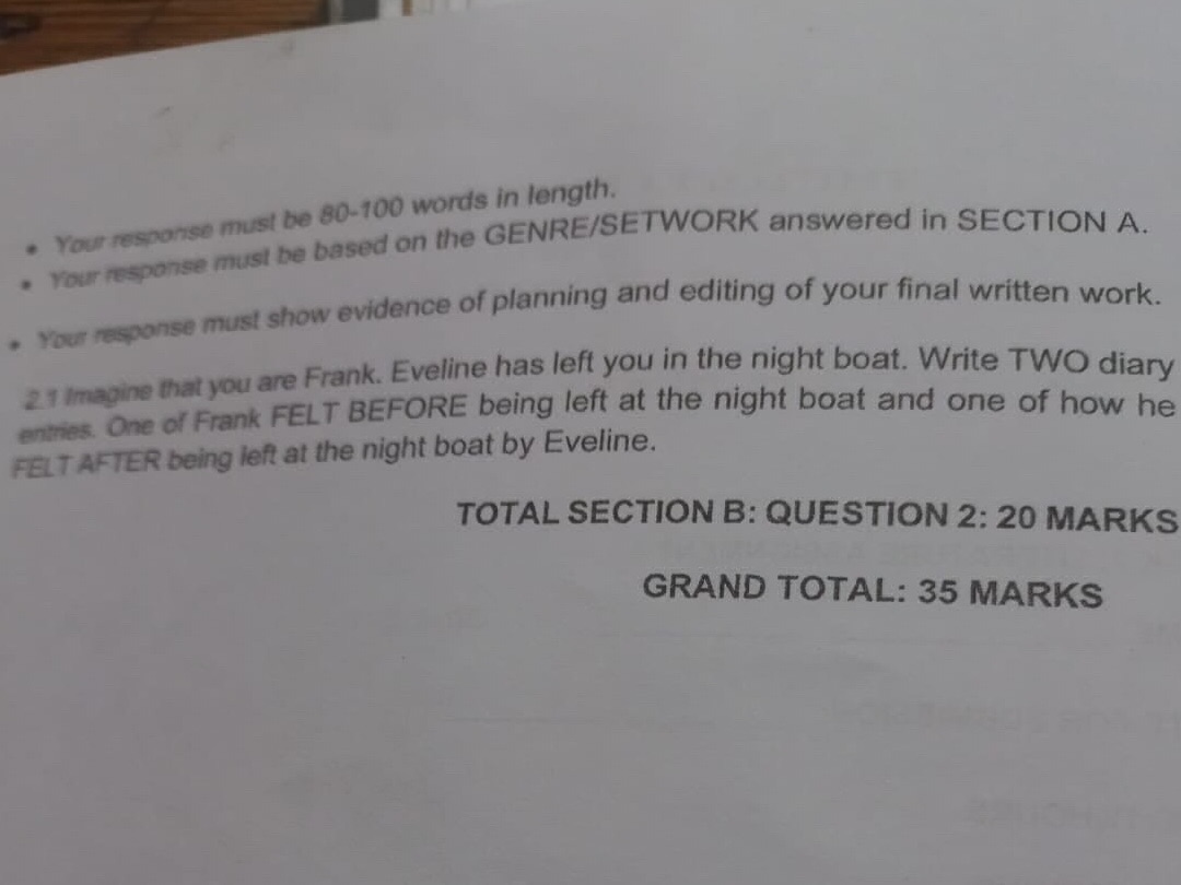 2.1 Imagine that you are Frank. Eveline has | StudyX