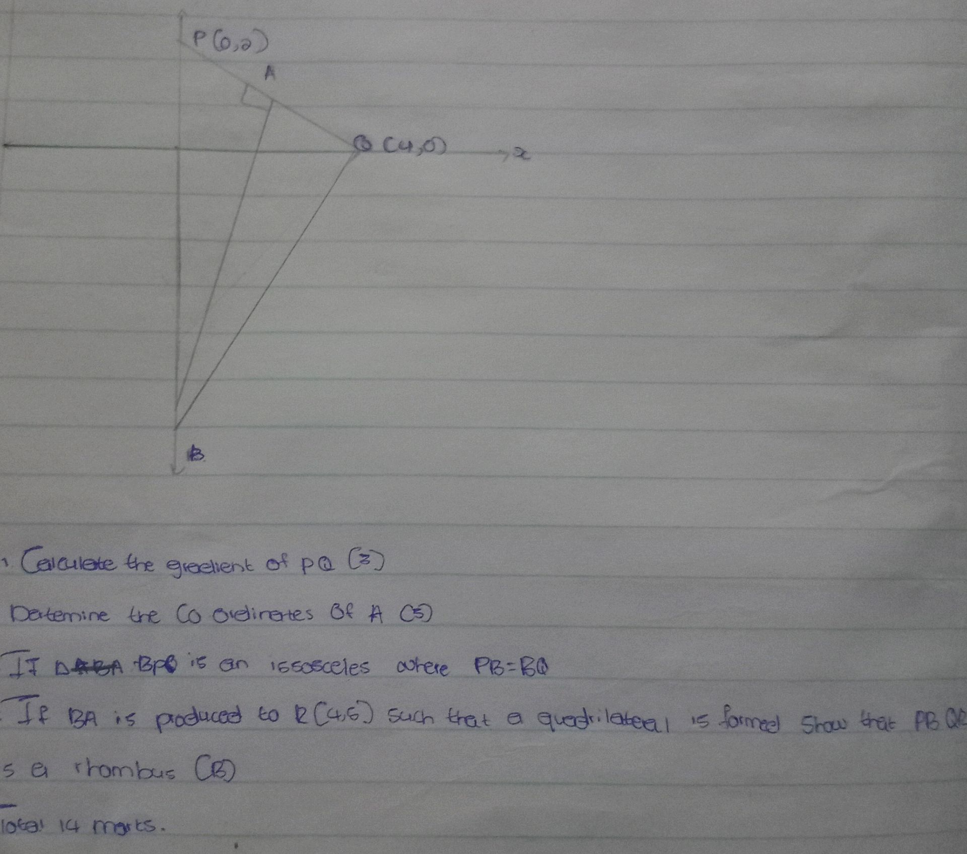 1. Calculate the gradient of PQ (3) 2. | StudyX