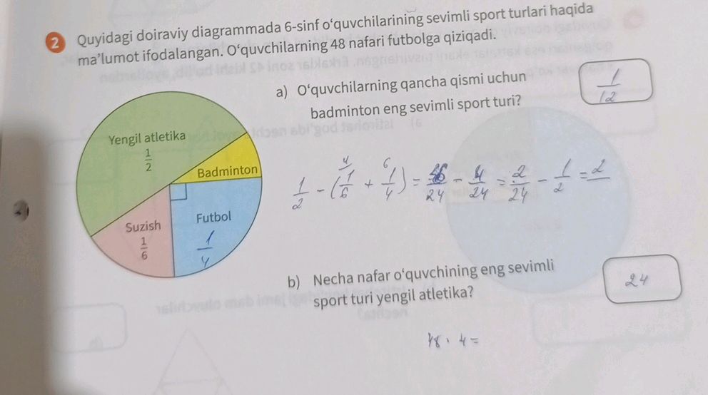 2 Quyidagi doiraviy diagrammada 6-sinf | StudyX