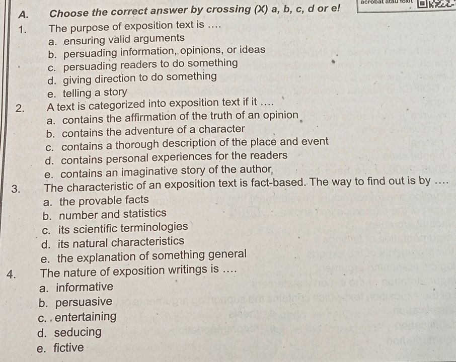 A. Choose the correct answer by crossing (X) | StudyX