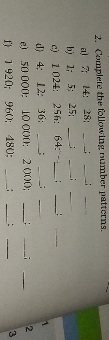 2. Complete the following number patterns. | StudyX