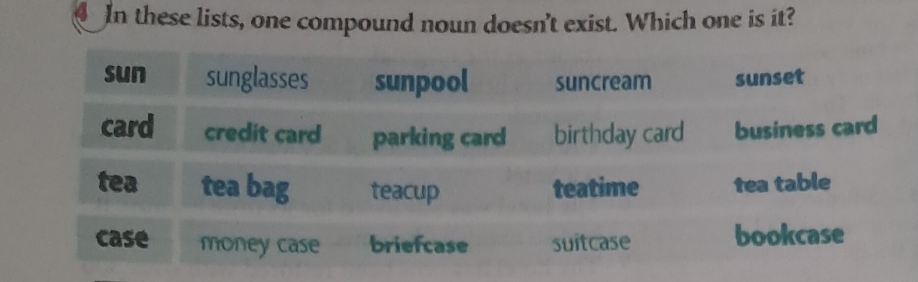 In these lists, one compound noun doesn't | StudyX