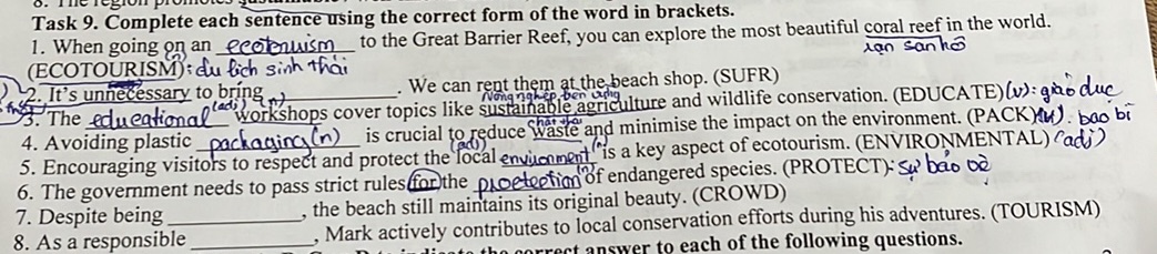 Task 9. Complete each sentence using the | StudyX