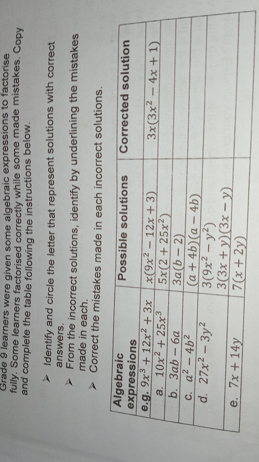 Grade 9 learners were given some algebraic | StudyX