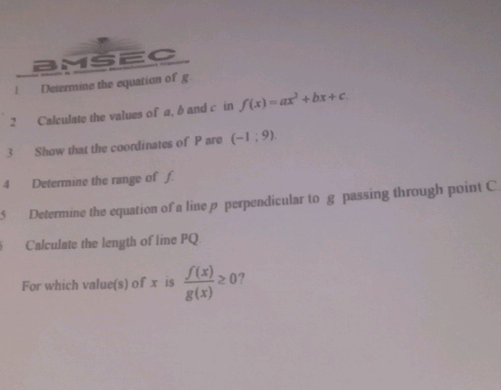 1. Determine the equation of g. 2. | StudyX