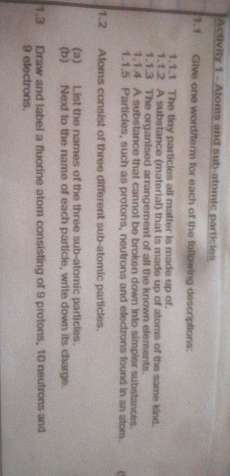 Activity 1 - Atoms and sub-atomic particles | StudyX