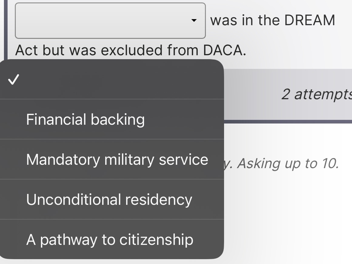 was in the DREAM Act but was excluded from | StudyX