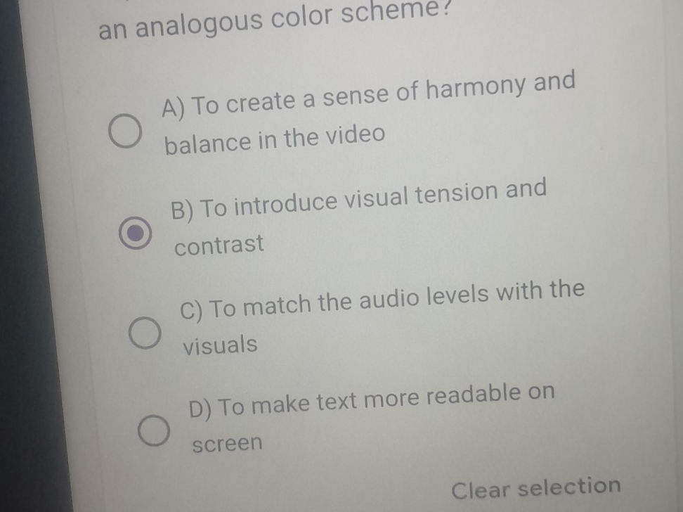 an analogous color scheme? A) To create a | StudyX