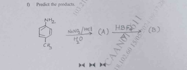 f) Predict the products. ${C6H4(NH2)CH3} | StudyX