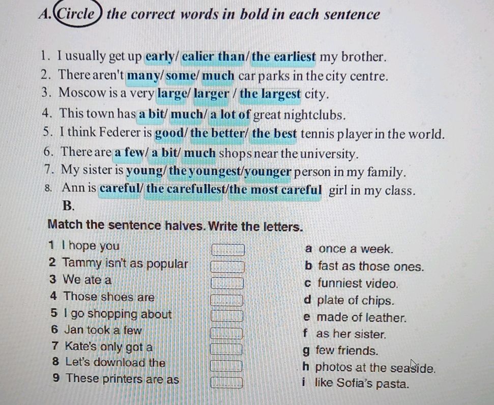A. Circle the correct words in bold in each | StudyX