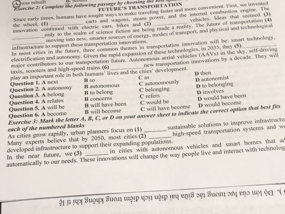 Exercise 2: Complete the following passage | StudyX