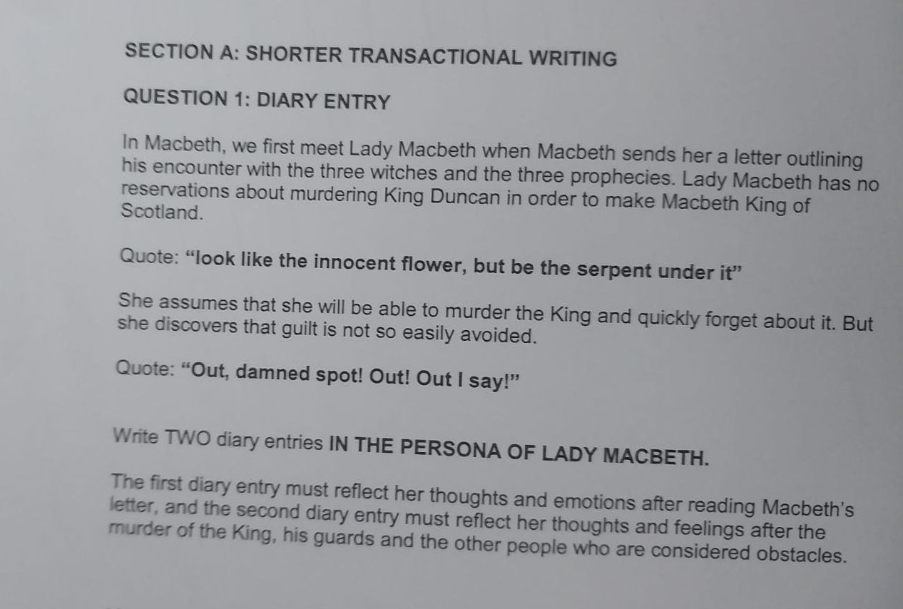 SECTION A: SHORTER TRANSACTIONAL WRITING | StudyX