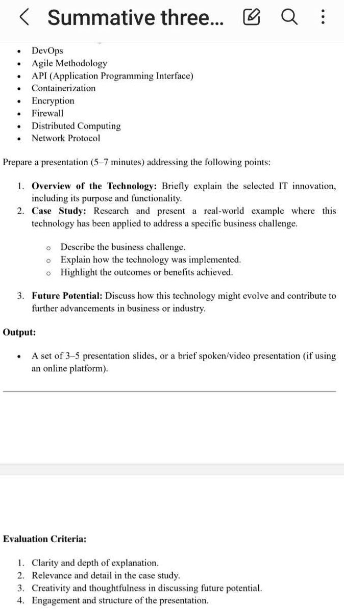 Summative three... * DevOps * Agile | StudyX