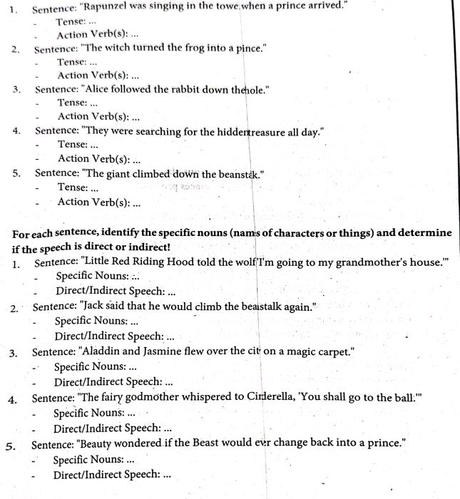 1. Sentence: "Rapunzel was singing in the | StudyX