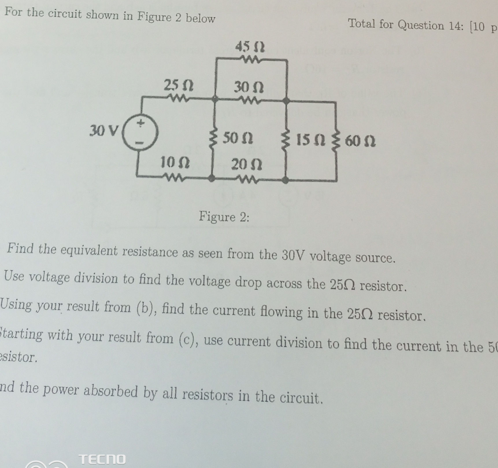 For the circuit shown in Figure 2 below ``` | StudyX