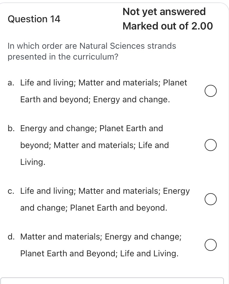 In which order are Natural Sciences strands | StudyX