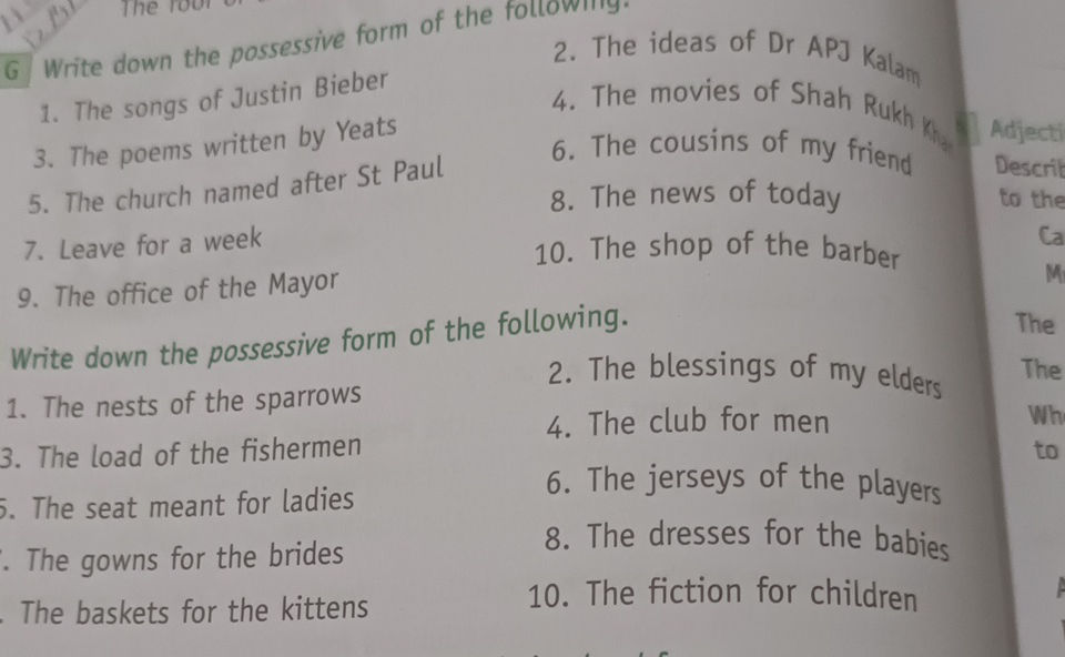 Write down the possessive form of the | StudyX