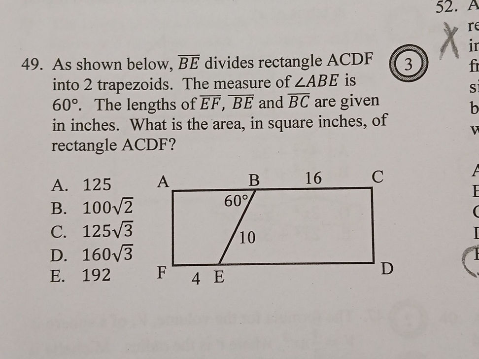 49. As shown below, $ {BE}$ divides | StudyX