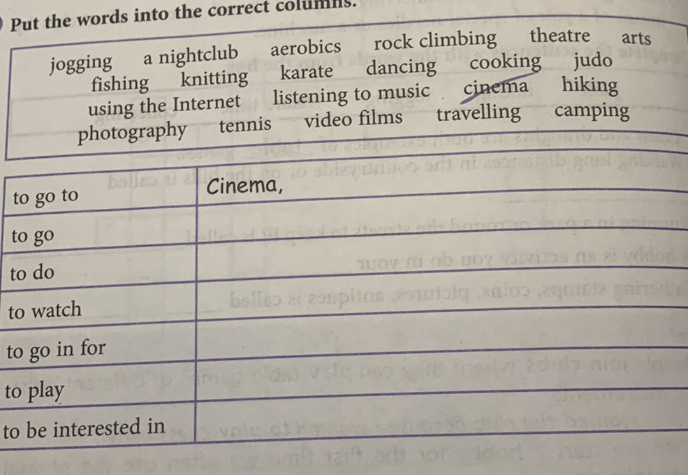 Put the words into the correct columns. | StudyX