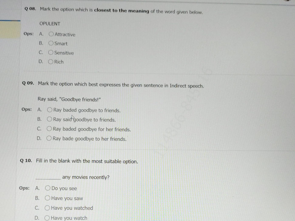 Q 08. Mark the option which is closest to | StudyX