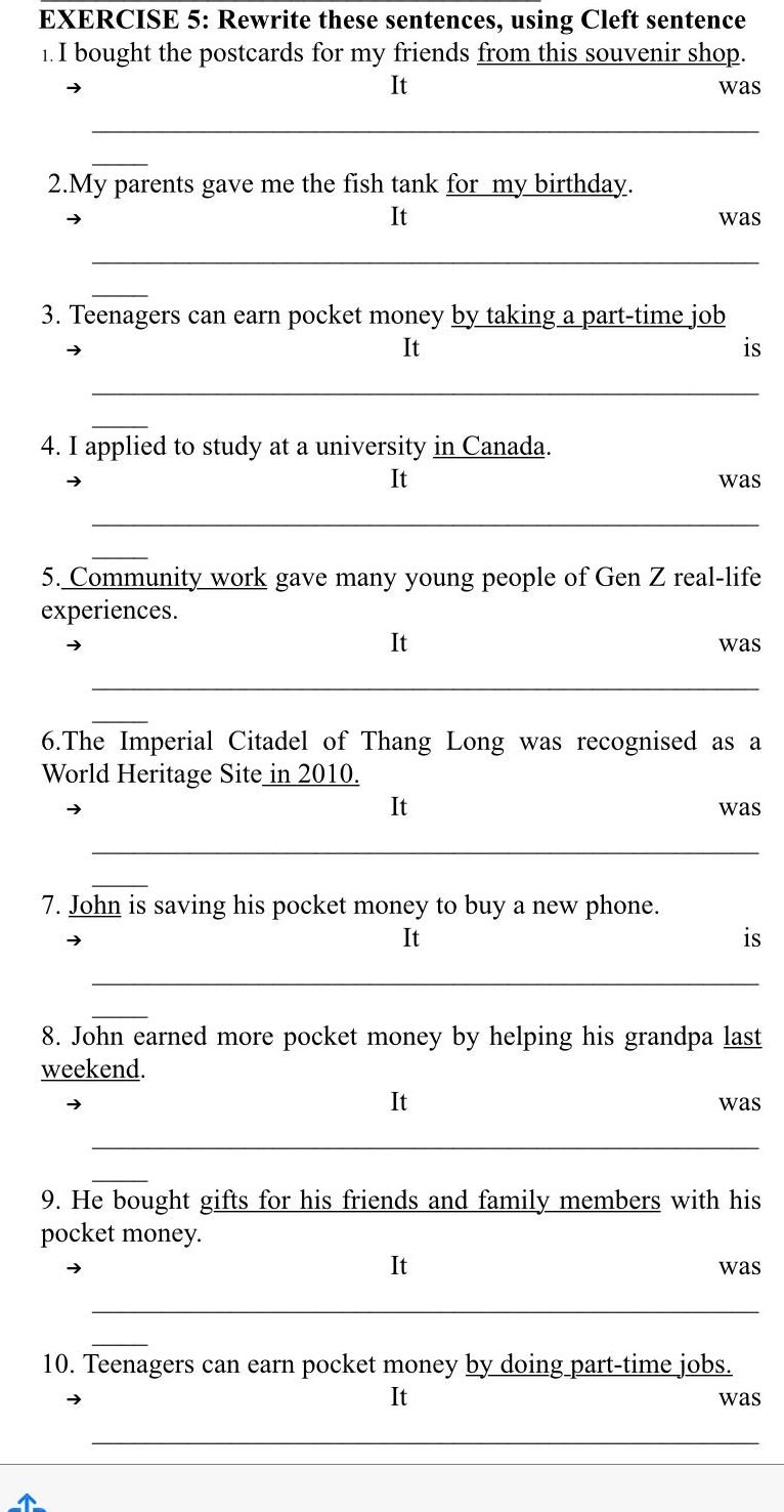 EXERCISE 5: Rewrite these sentences, using | StudyX