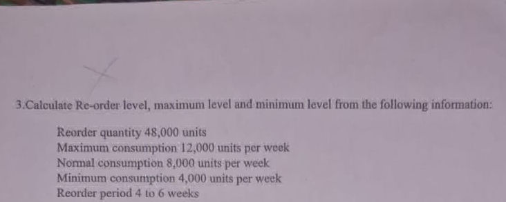 Calculate Re-order level, maximum level and