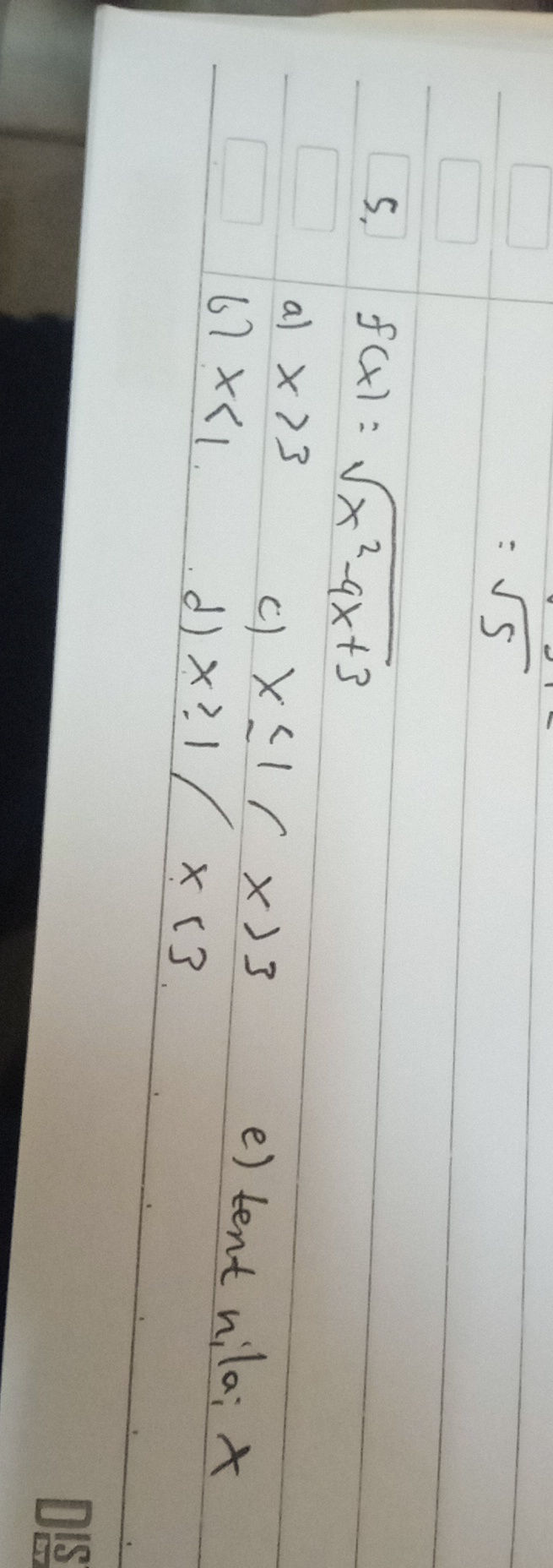 5. $f(x) = {x^2 - 9x + 3}$ a) $x > 3$ b) | StudyX