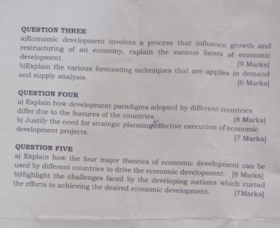 QUESTION THREE a) Economic development | StudyX