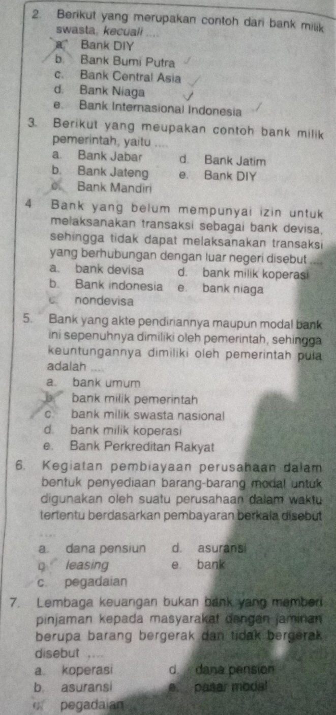 2. Berikut yang merupakan contoh dari bank | StudyX