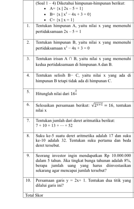 (Soal 1-4) Diketahui himpunan-himpunan | StudyX