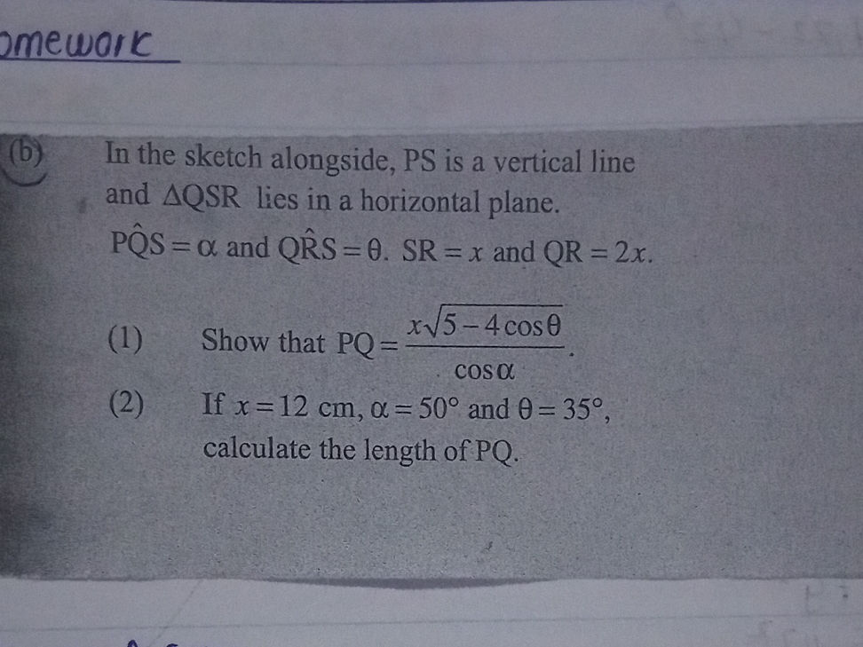 In the sketch alongside, PS is a vertical | StudyX