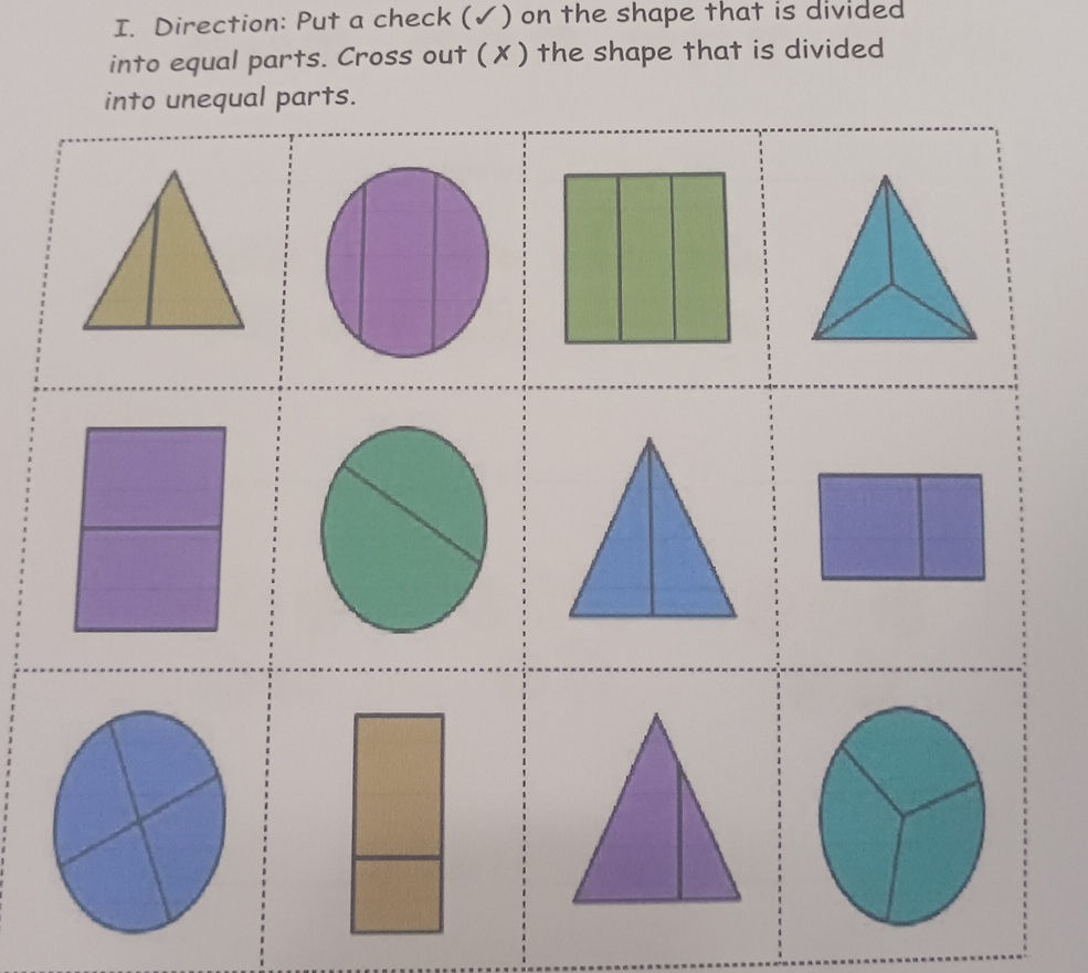 I. Direction: Put a check ( ) on the shape | StudyX