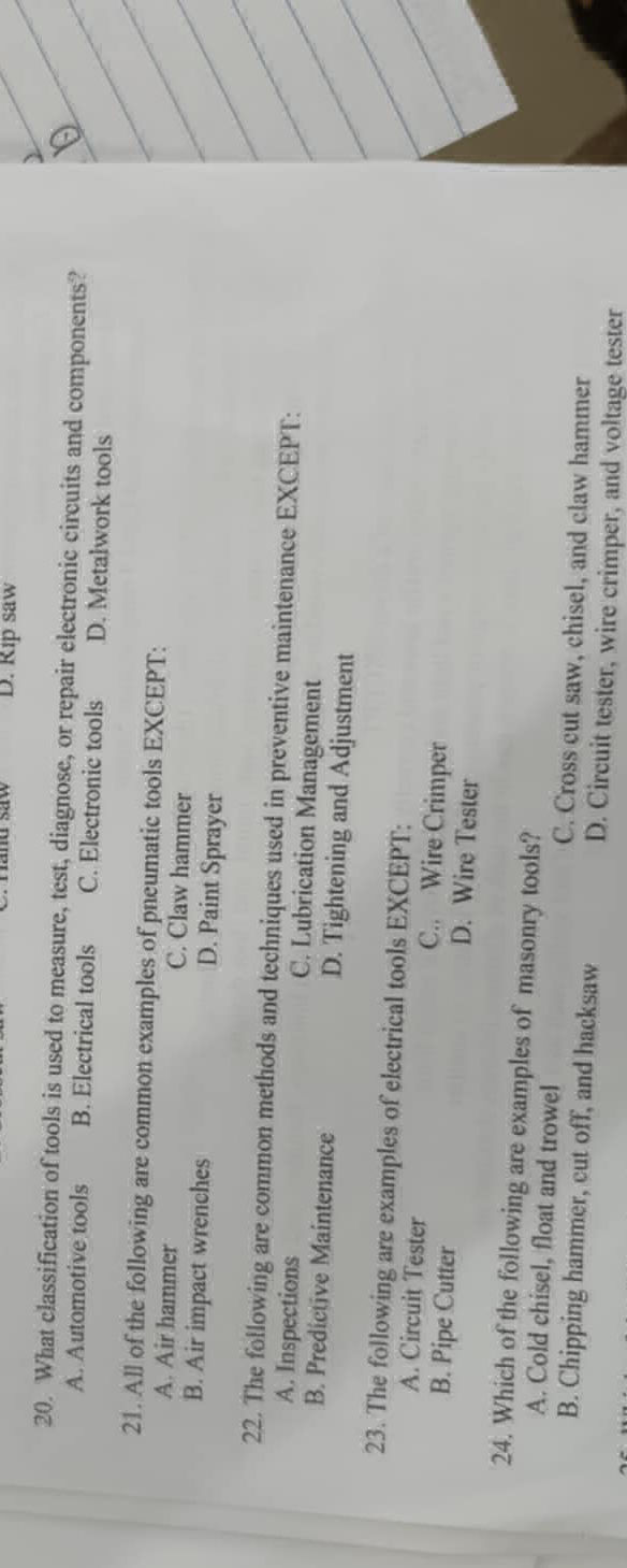 20. What classification of tools is used to | StudyX