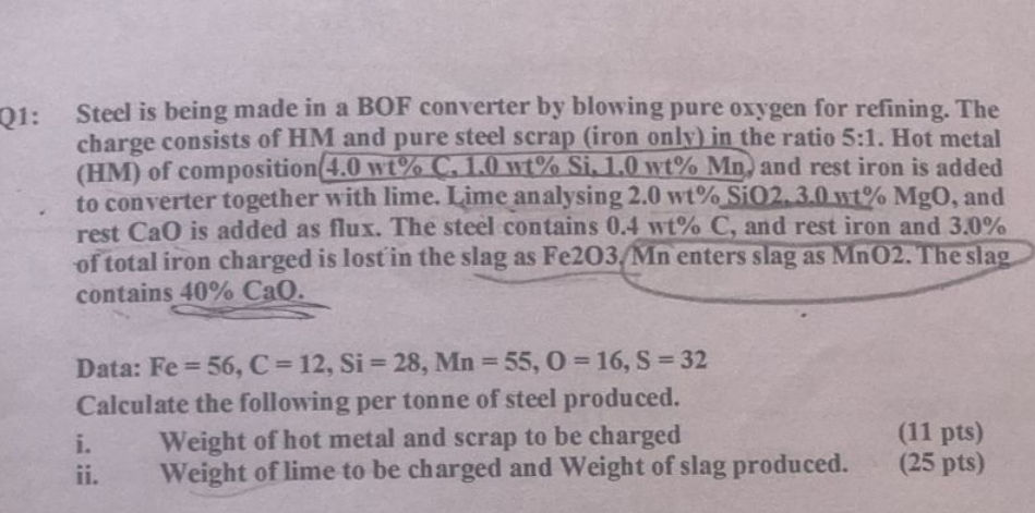 Q1: Steel is being made in a BOF converter | StudyX