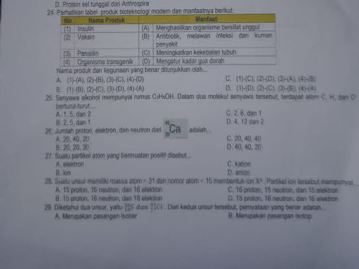 24. Perhatikan tabel produk bioteknologi | StudyX