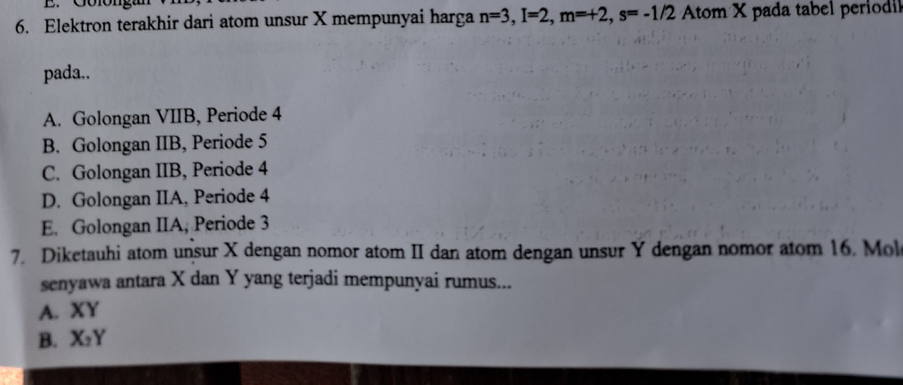 6. Elektron terakhir dari atom unsur X | StudyX