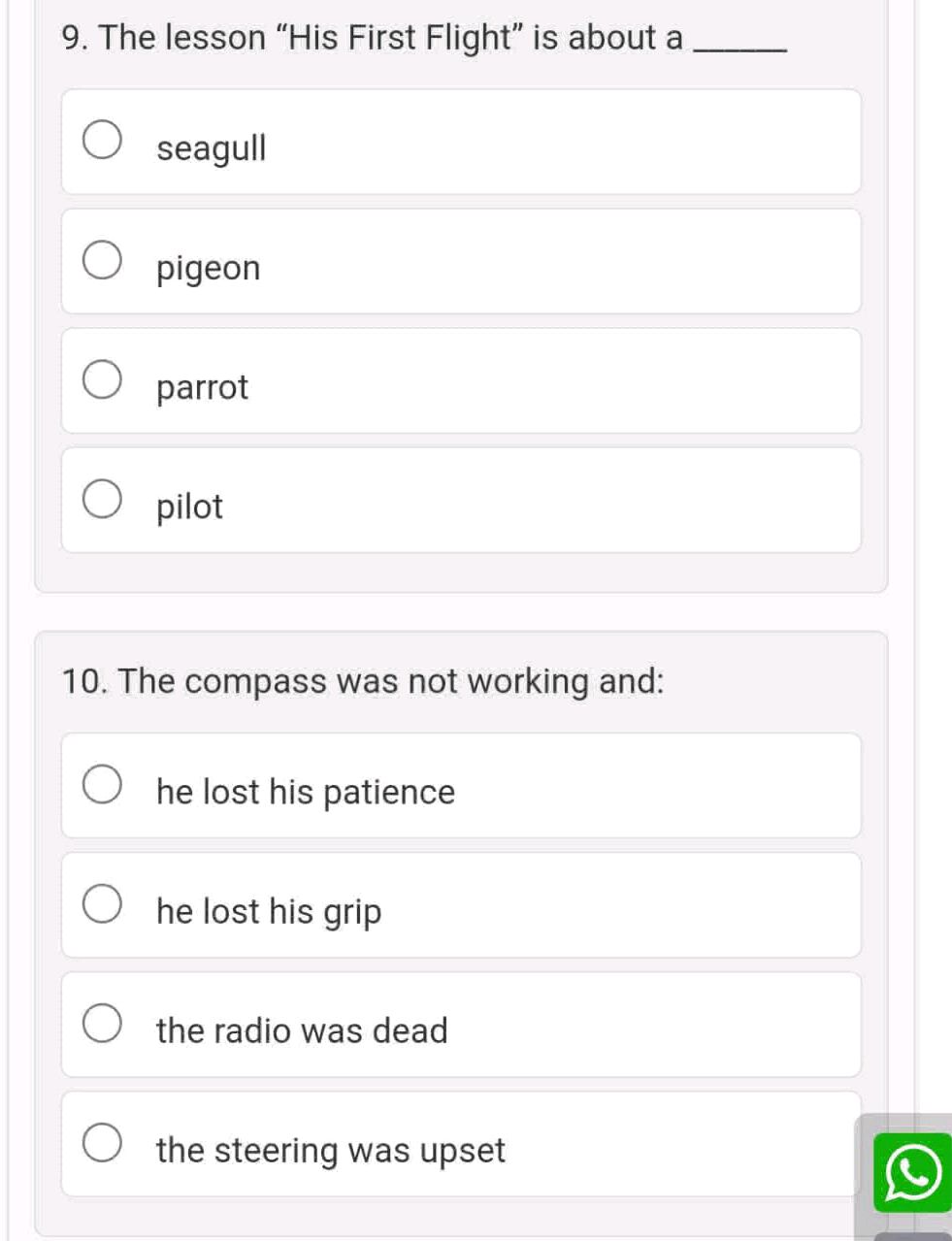 9. The lesson "His First Flight" is about a | StudyX