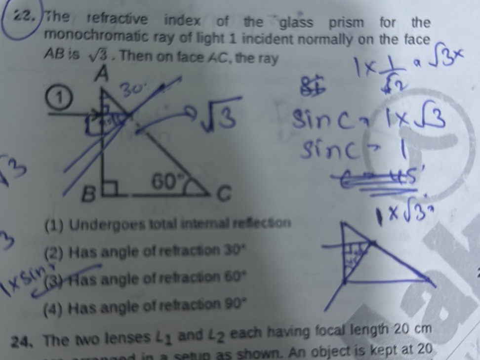 22. The refractive index of the glass prism | StudyX